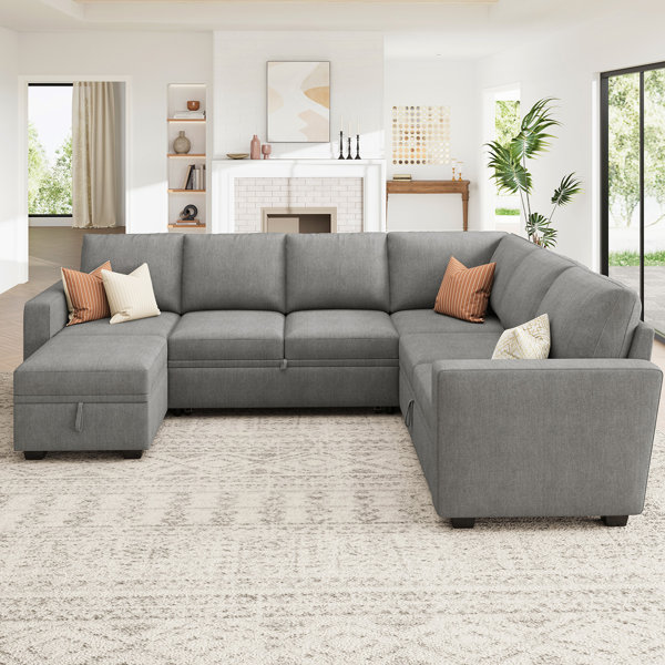 Latitude Run® U Shaped Sleeper Sectional Modular Sofa Bed With Storage Chaise & Reviews | Wayfair